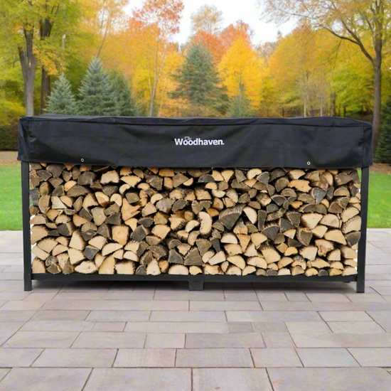 The Woodhaven 8 Foot Steel Outdoor Firewood Rack With Cover - USA Made