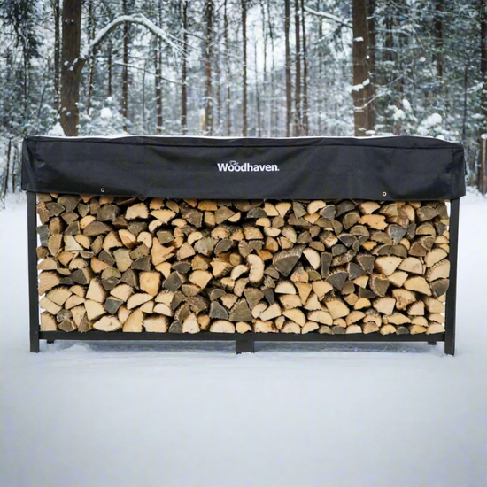 The Woodhaven 10 Foot Outdoor Steel Firewood Rack With Cover - US Made